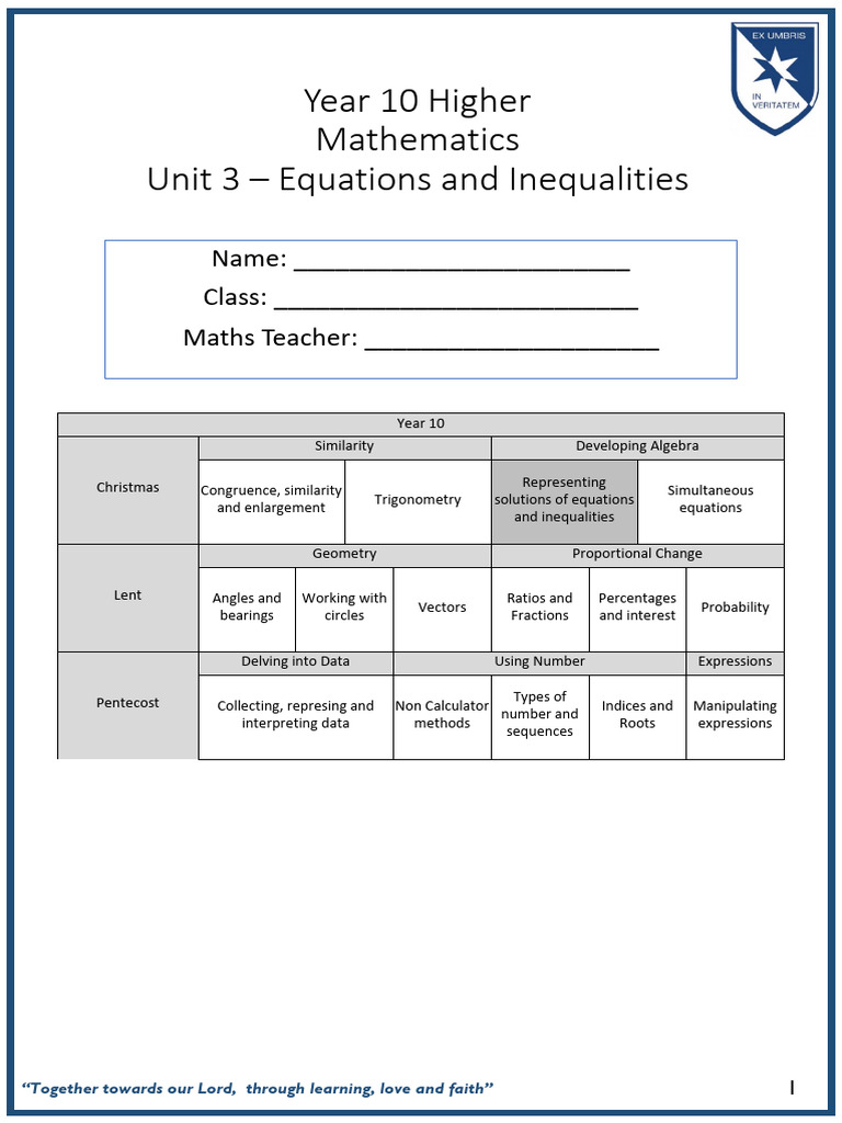 Year 10 Unit 3 Higher Equations | PDF | Mathematics | Equations