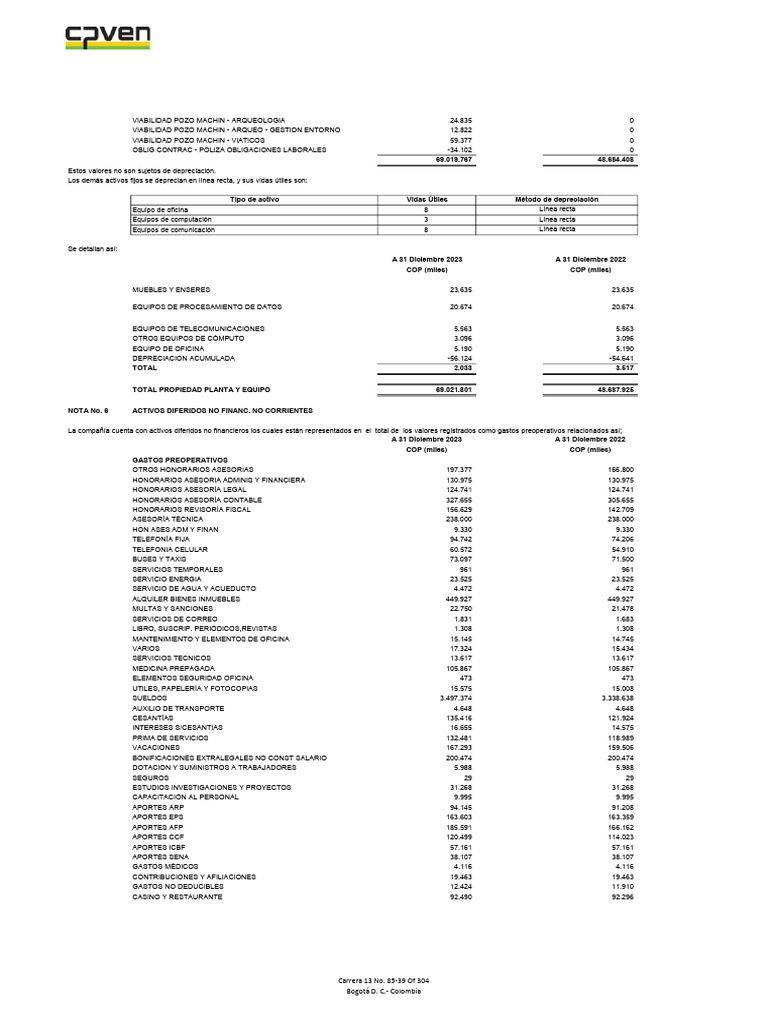Financieros Cpven Reporte 2024 - Activos Diferidos | PDF | Depreciación ...