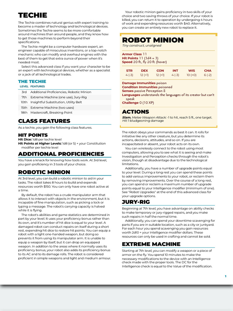 d20 Modern Conversion - Techie - GM Binder | PDF | Robot | Robotics