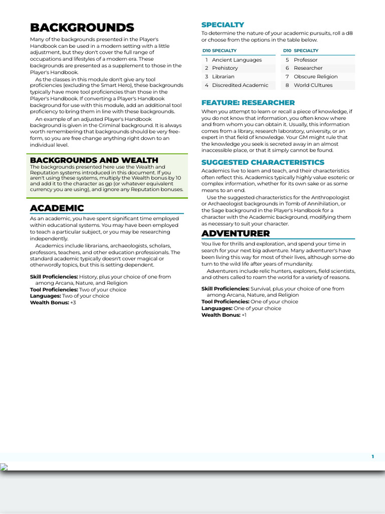 d20 Modern Conversion - Backgrounds Part 1 - GM Binder | PDF | Physician | Blue Collar Worker