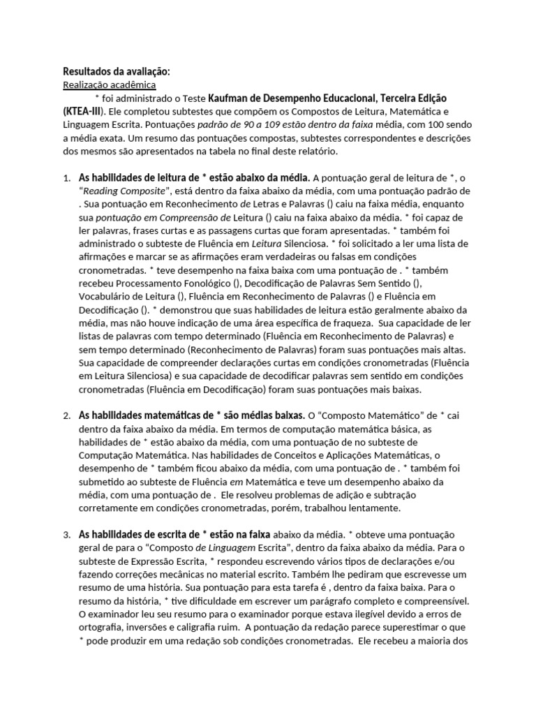 Modelo KTEA-3 | PDF | Fluência | Matemática