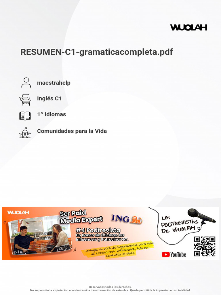 Wuolah Free RESUMEN C1 Gramaticacompleta | PDF | Adjetivo | Sustantivo