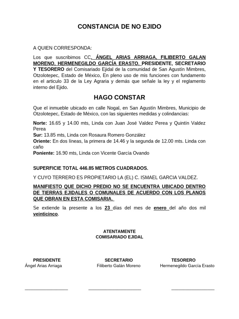 Constancia de No Ejido | PDF