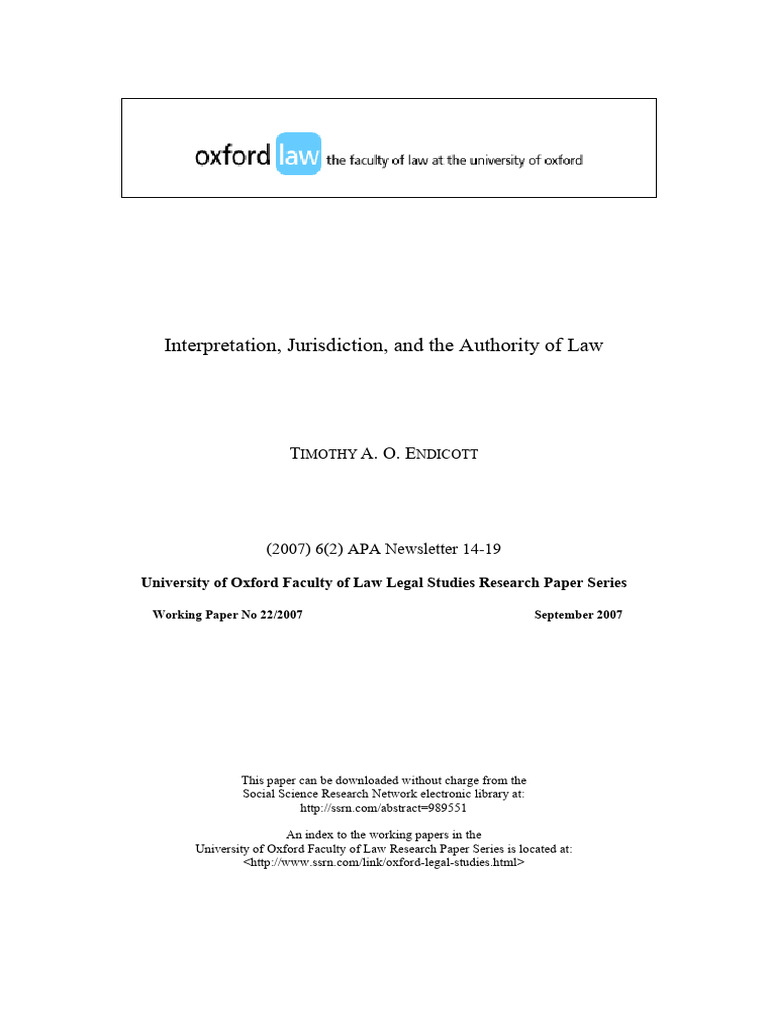 Endicott Interpretation Jurisdiction and The Authority of Law | PDF ...