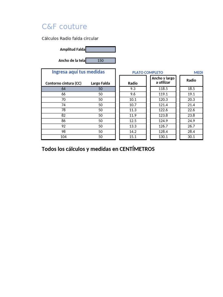 Cálculos para Falda Circular en CM | PDF