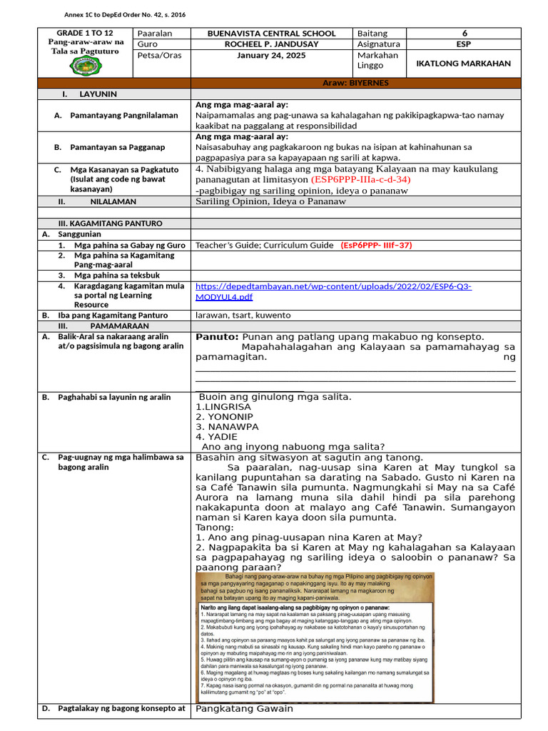 DLL-ESP-Q3-Jan 24 | PDF