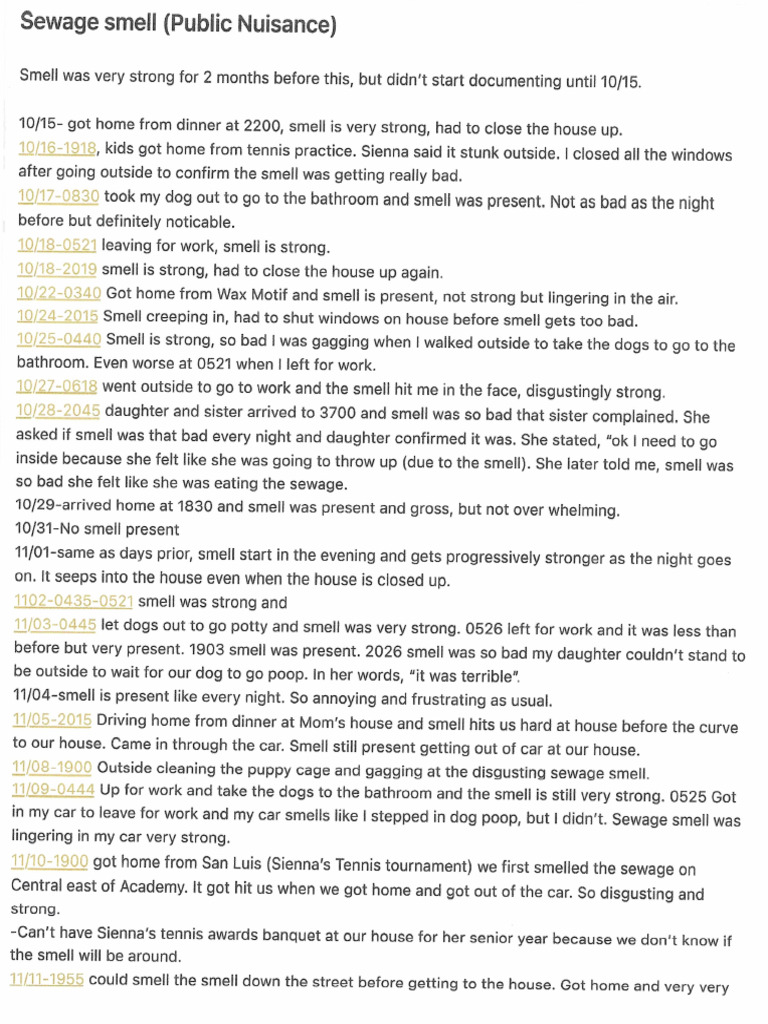 Sewage Smell Log Sent to State | PDF