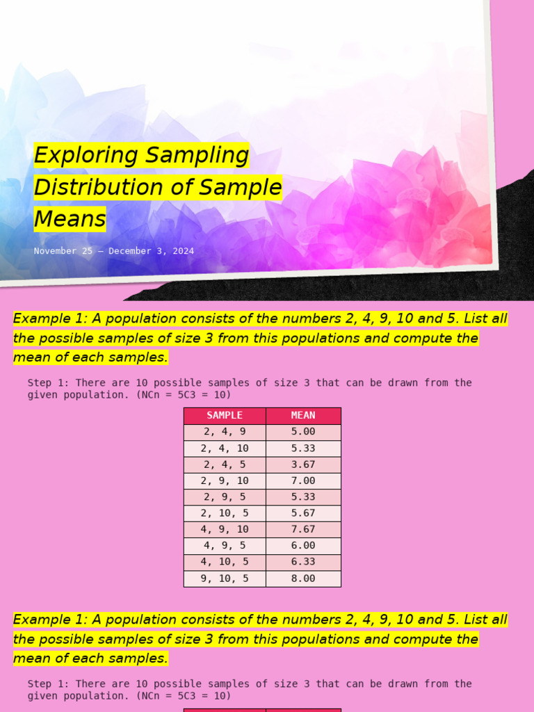 Exploring Sampling Distribution of Sample Means | PDF | Statistical Analysis | Teaching Mathematics