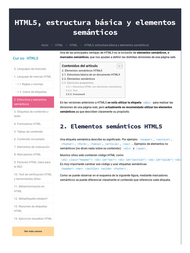 3. HTML5, estructura básica y elementos semánticos | PDF | HTML | Red mundial