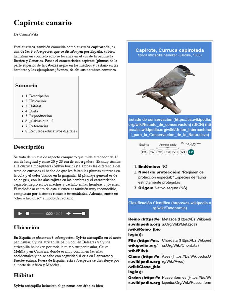 Capirote canario: estado y hábitat | PDF | Aves De Eurasia | Zoología