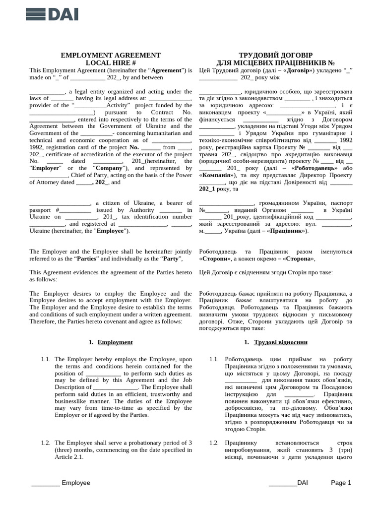 Employment Agreement Local Hire | PDF