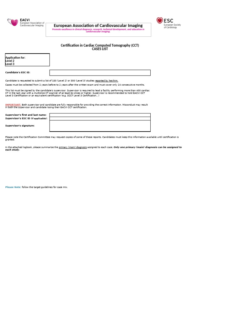 EACVI CCT Logbook Template | PDF | Ct Scan | Cardiology