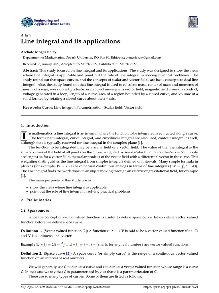 Line Integral and Its Applications | PDF | Integral | Mathematical Physics