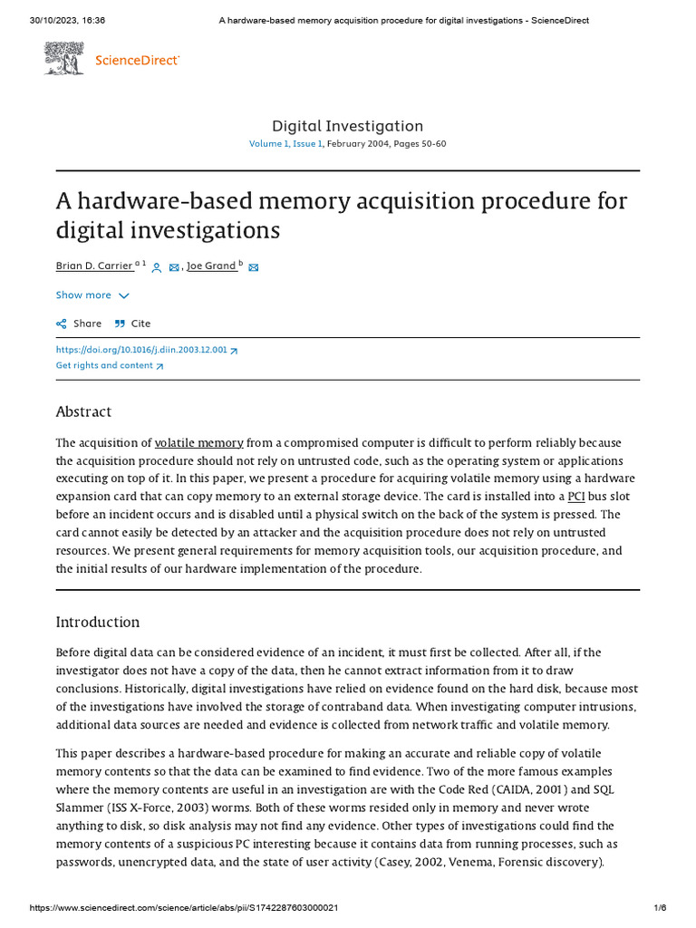 A Hardware-Based Memory Acquisition Procedure For Digital ...
