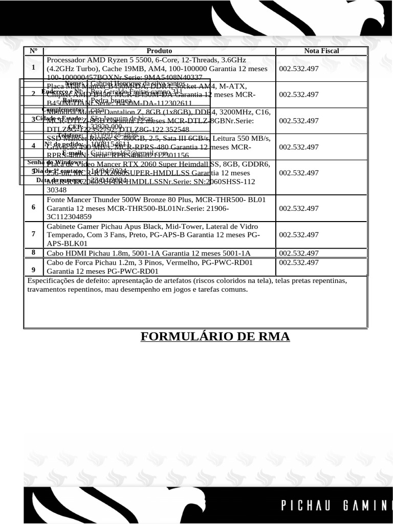 Formulário de RMA para Produtos Pichau | PDF | Informática | Hardware ...