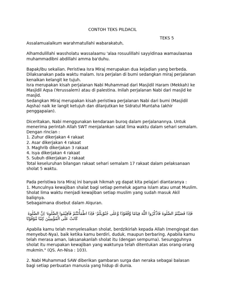 Contoh Teks Pildacil - Teks 5 | PDF