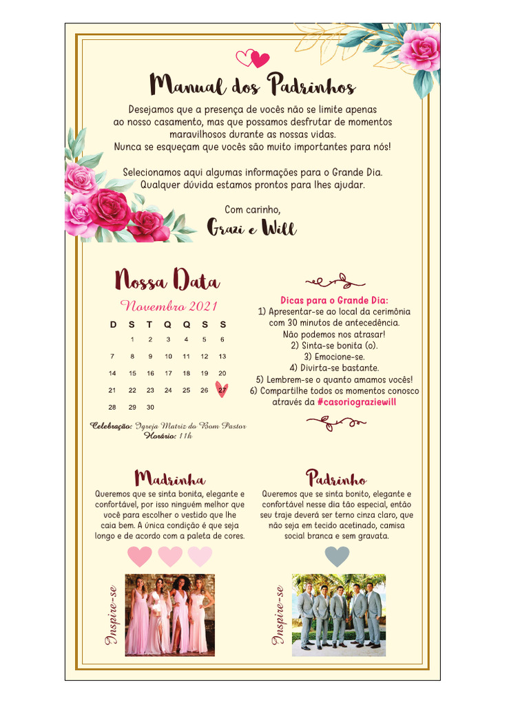Guia para Padrinhos do Casamento Grazi e Will | PDF