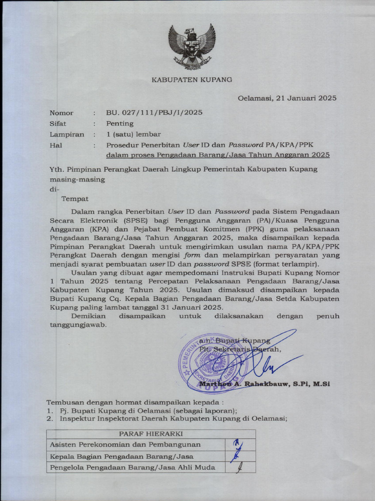 Prosedur Penerbitan User ID PA KPA PPK dalam proses PBJ TA 2025 | PDF