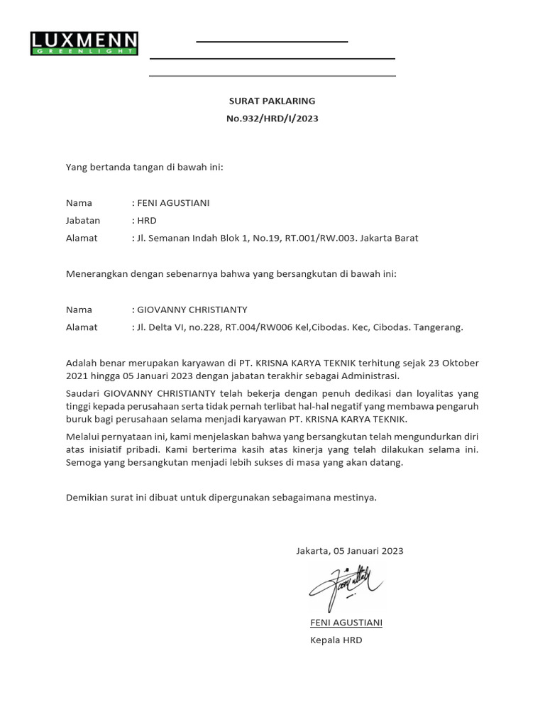 Surat-Paklaring | PDF