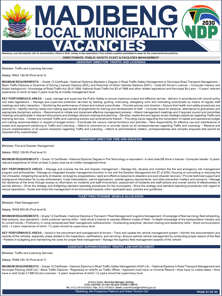 Madibeng Municipality Job Vacancies | PDF | Emergency Management ...