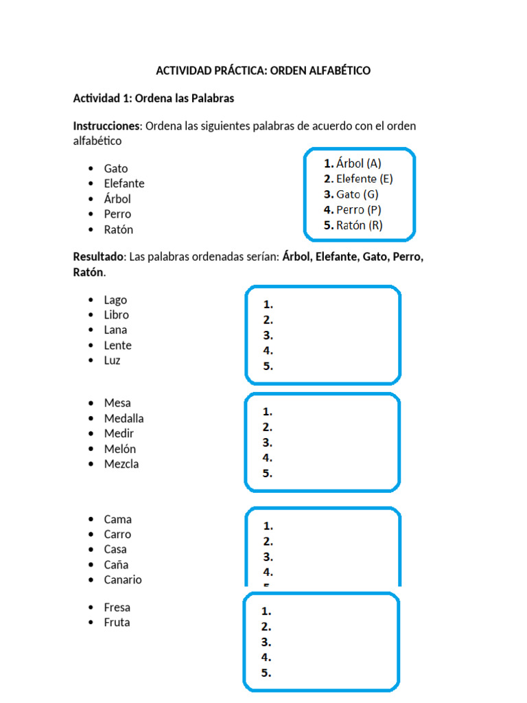 Actividad Orden Alfabético | PDF