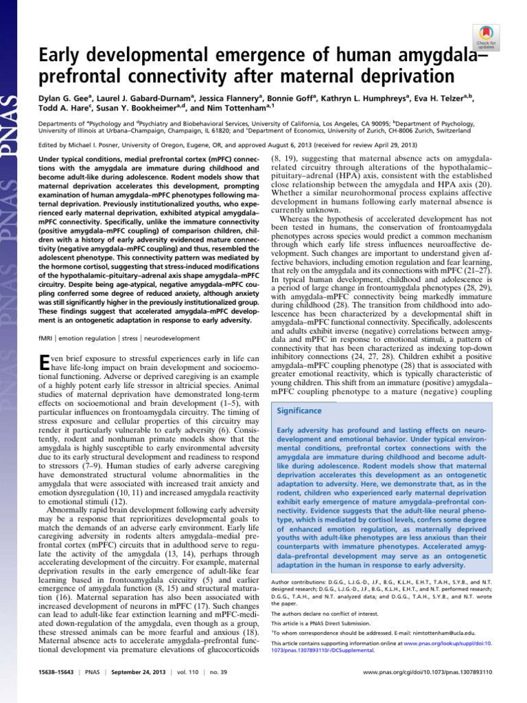 Amygdala-Prefrontal Connectivity in Adversity | PDF | Stress (Biology ...