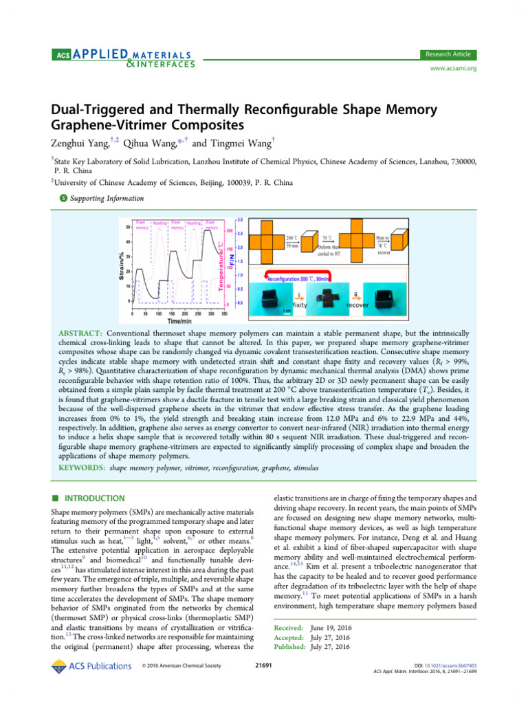 Dual-Triggered and Thermally Reconfigurable Shape Memory Graphene ...