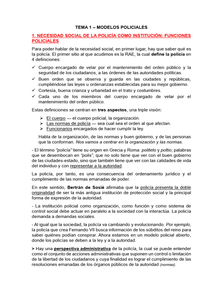 Tema 1 - Modelos Policiales | PDF | Policía | Estado (política)