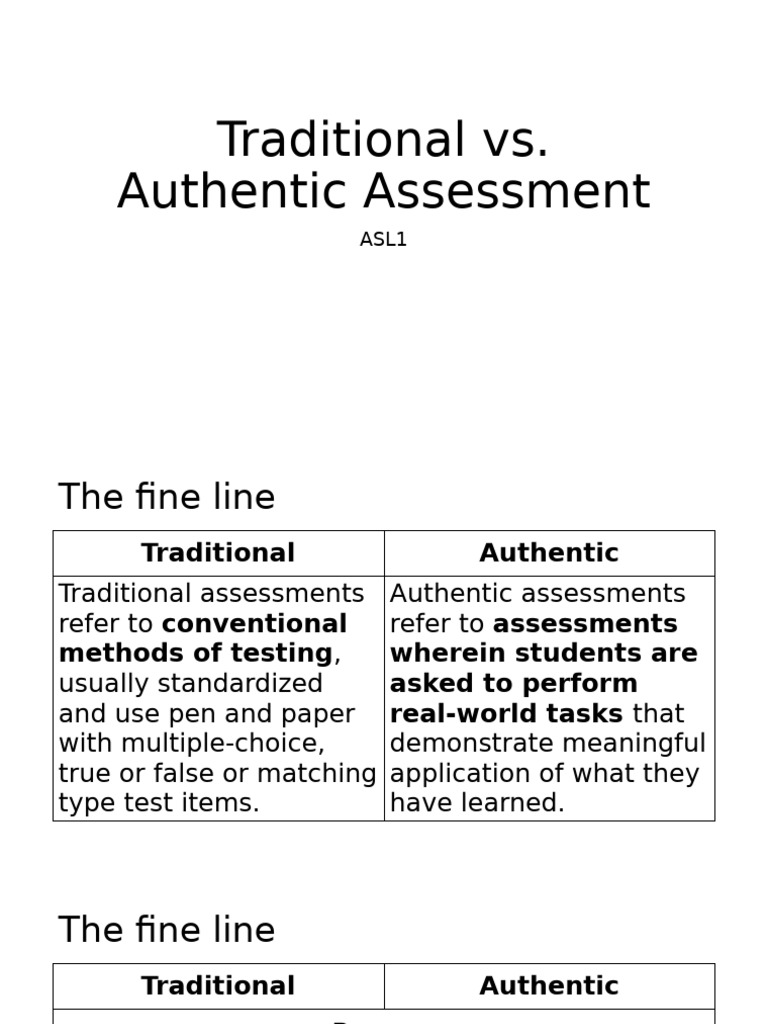 Traditional vs. Authentic Assessment | PDF | Educational Assessment ...
