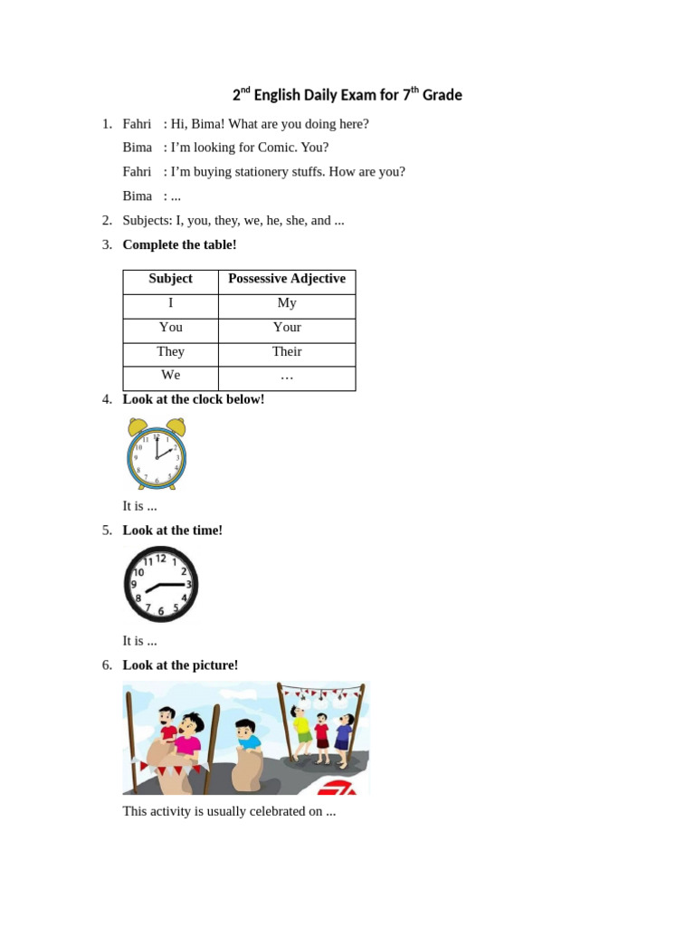 7th Grade English Daily Exam Guide | PDF