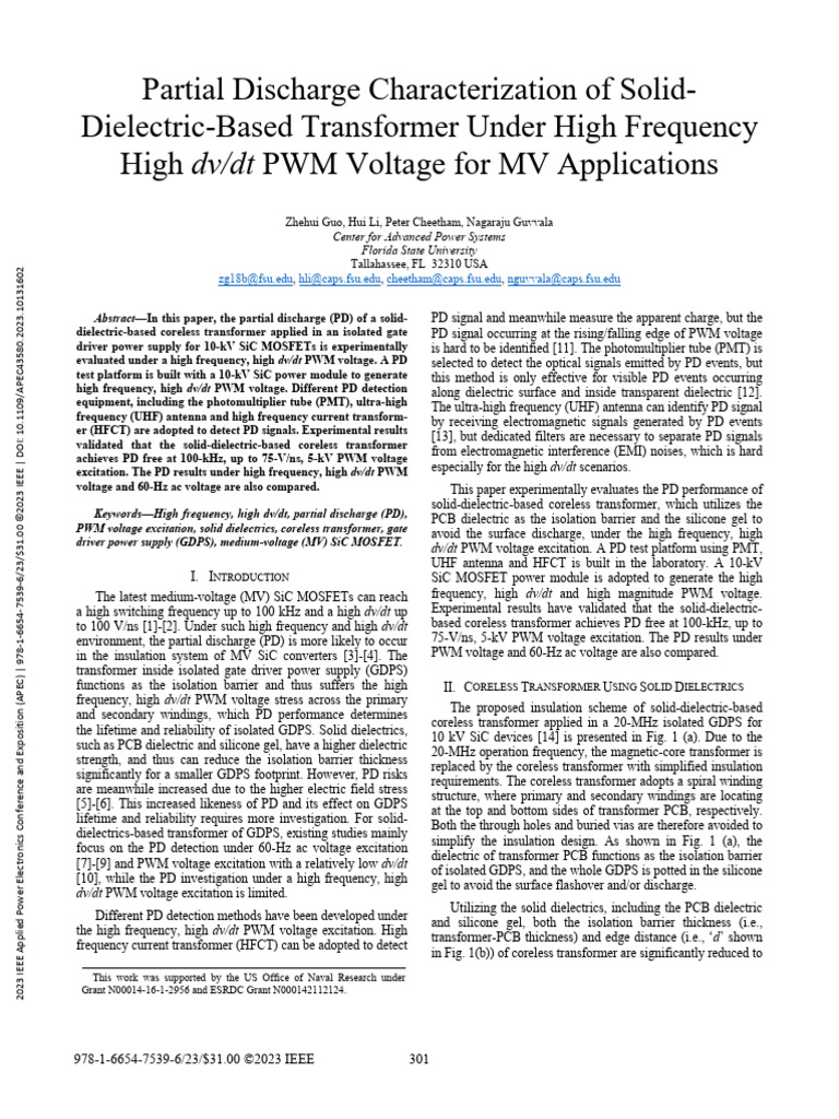 Partial Discharge Characterization of Solid-Dielectric-Based Transformer Under High Frequency ...