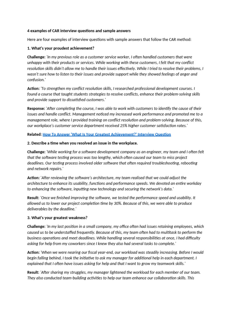 CAR Interview Questions and Answers | PDF | Applied Psychology | Psychology