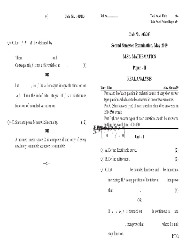 MSC 2 Sem Mathematics Real Analysis 203 May 2019 | PDF | Real Analysis | Mathematical Relations