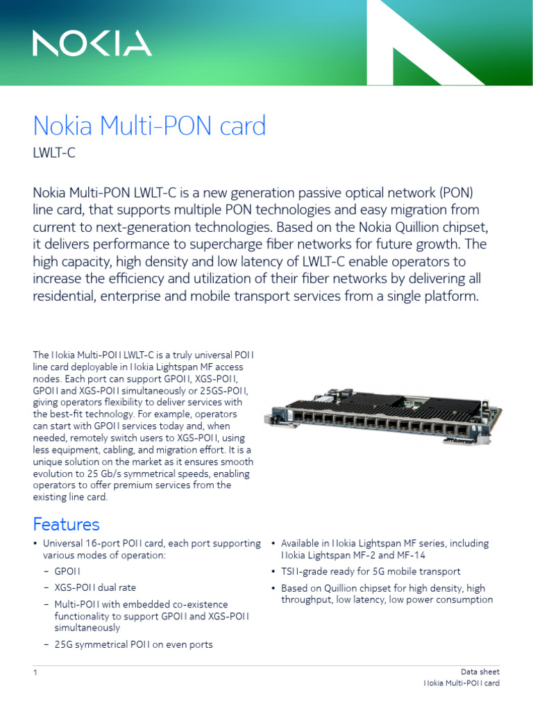 Nokia Multi PON Card LWLT C Data Sheet EN | PDF | Electronics | Equipment