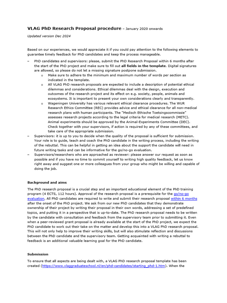 VLAG PhD Proposal Guidelines 2024 | PDF | Doctor Of Philosophy