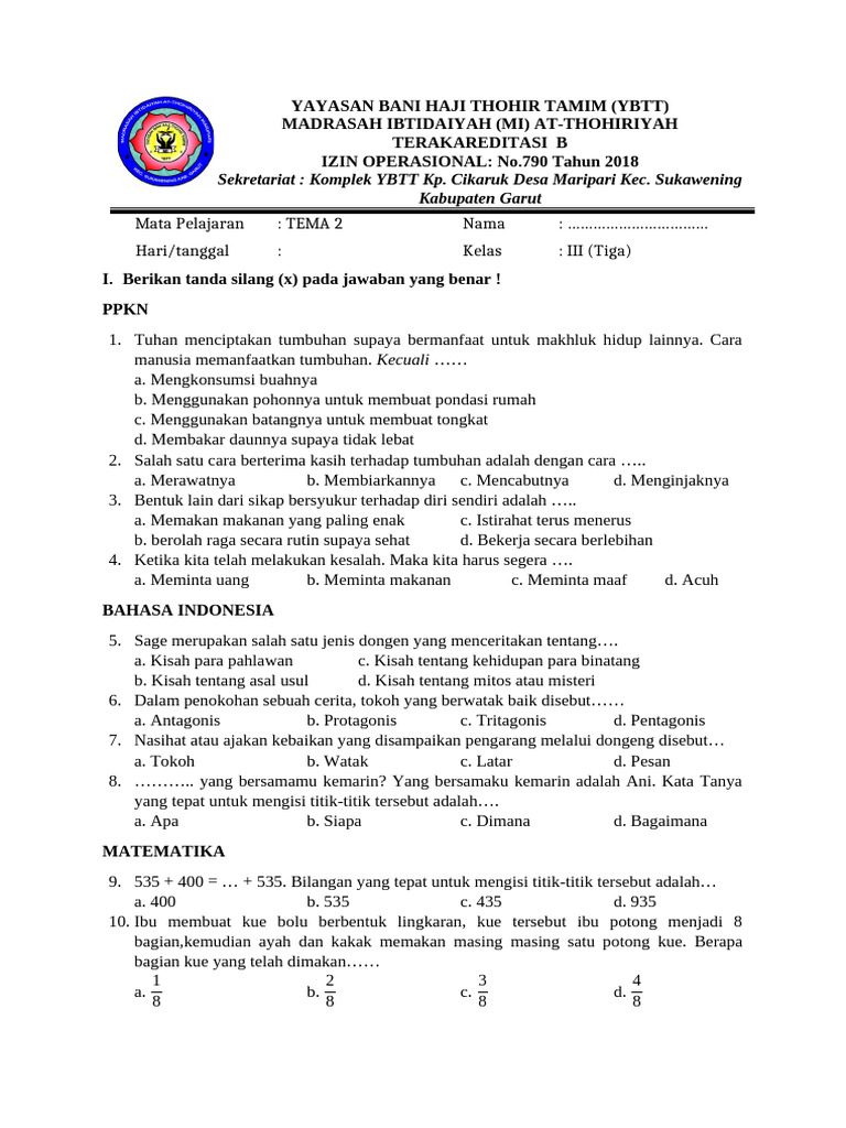 Soal PAS tema 2 | PDF