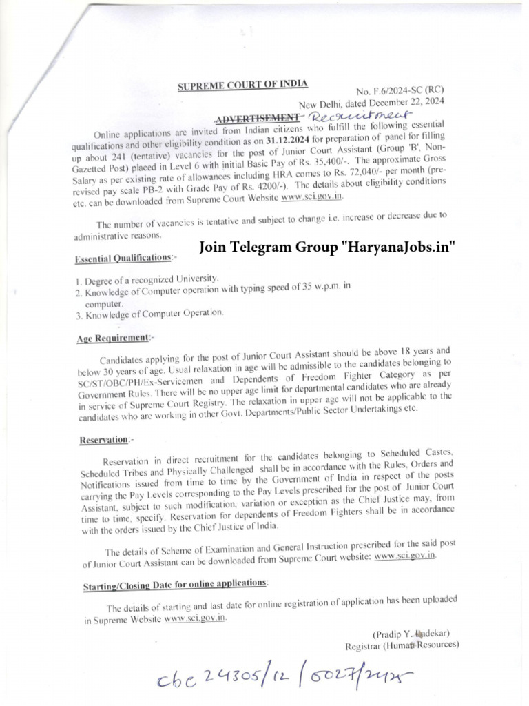 SCI JCA Recruitment 2024 | PDF