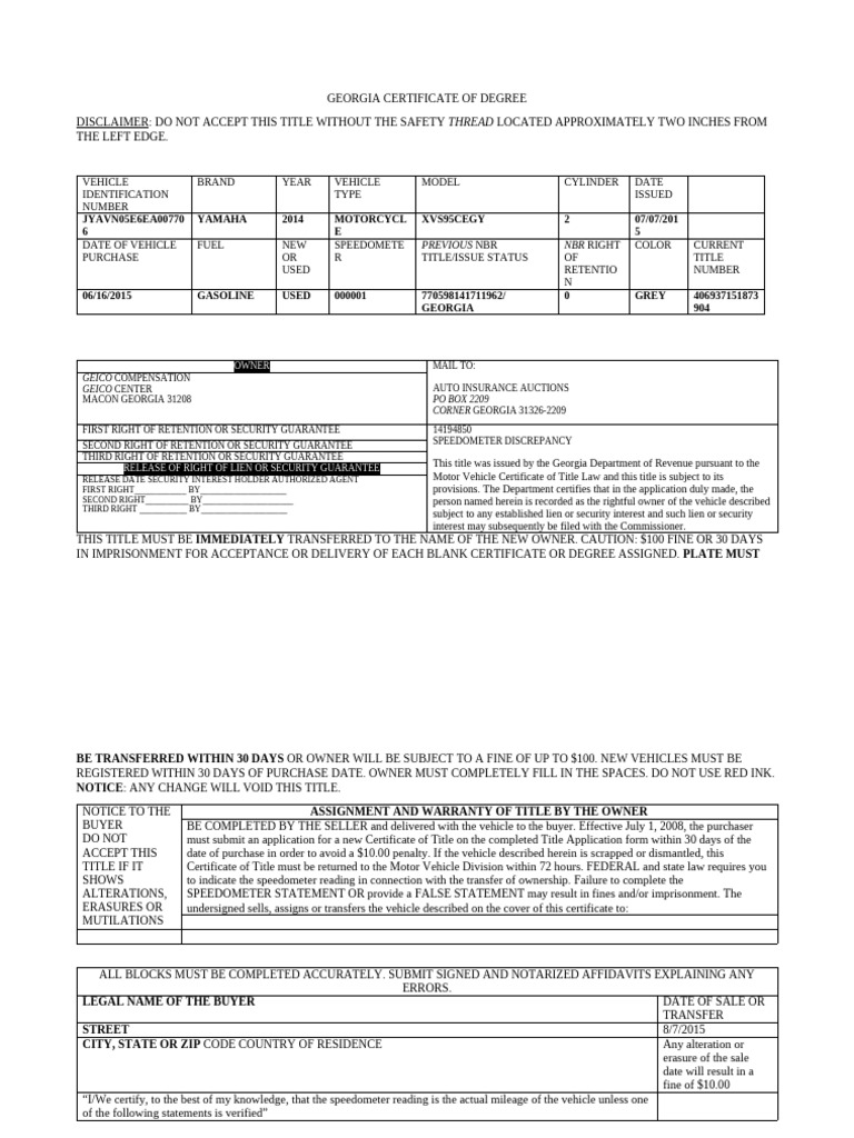 Georgia Certificate of Title Guidelines | PDF | Title (Property)