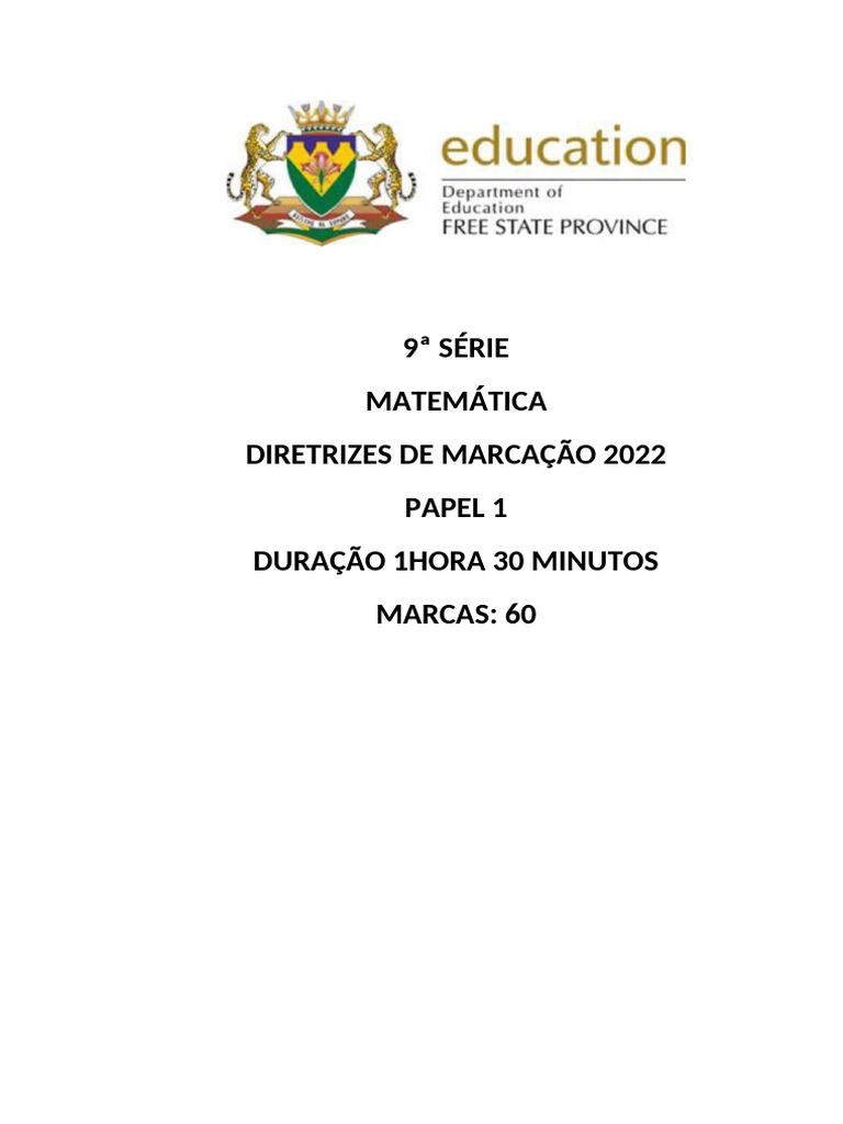 Teste de Matemática 9ª Série 2022 | PDF | Matemática