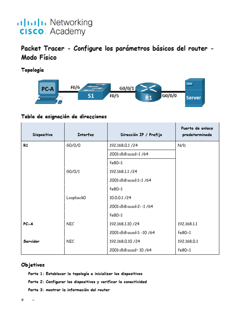 Configuración Básica de Router en Packet Tracer | PDF | Enrutador ...