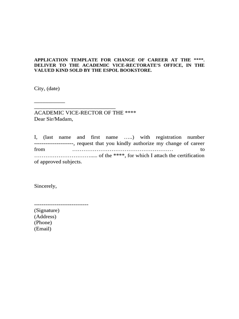 Model Application For Change of Major | PDF