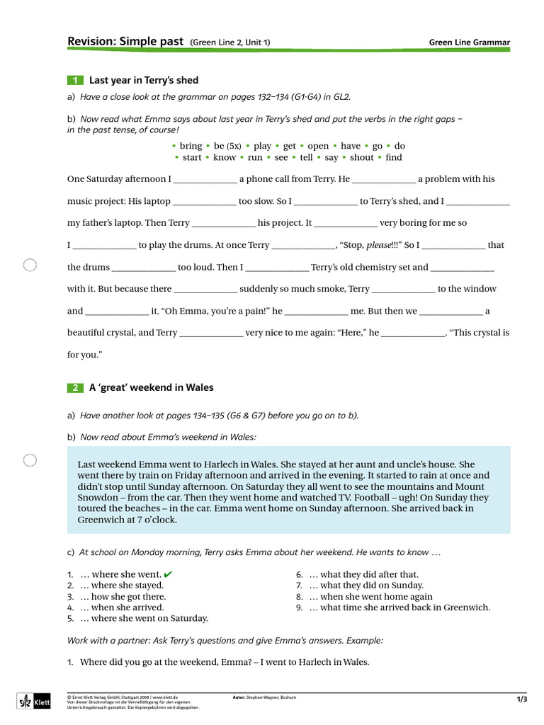 Simple Past Revision for Green Line 2 | PDF