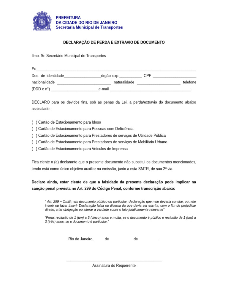 Declaracao de Perda e Extravio | PDF