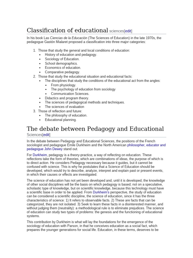 Classification of the Sciences of Education | PDF | Pedagogy | Sociology