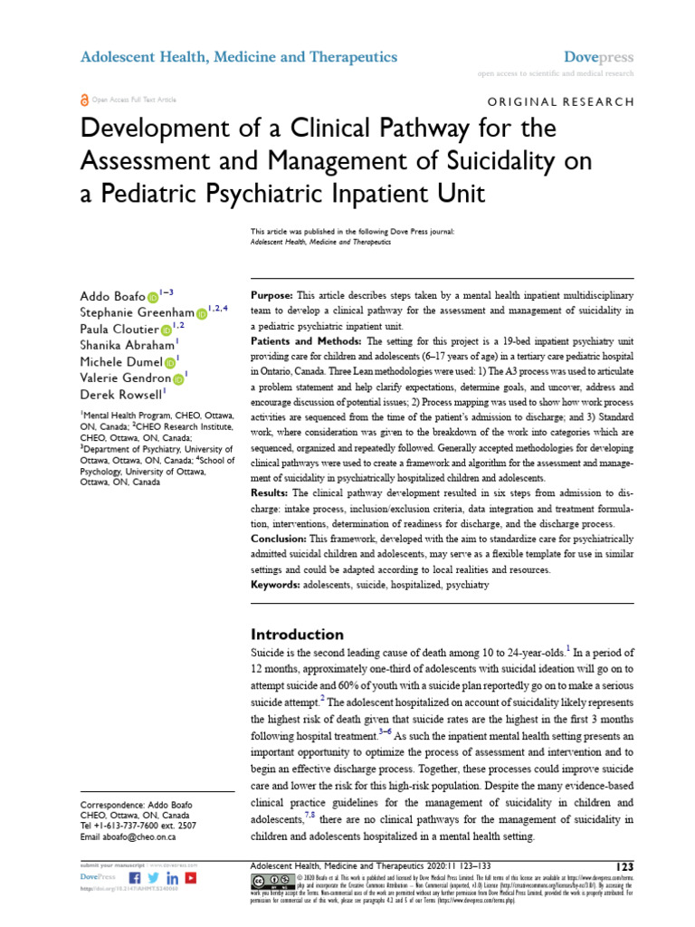 Development of A Clinical Pathway For The Assessment and Management of ...