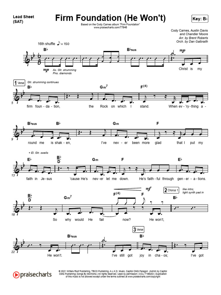 Firm Foundation (He Won't) (Cody Carnes) - BB - Lead Sheet (SAT) | PDF