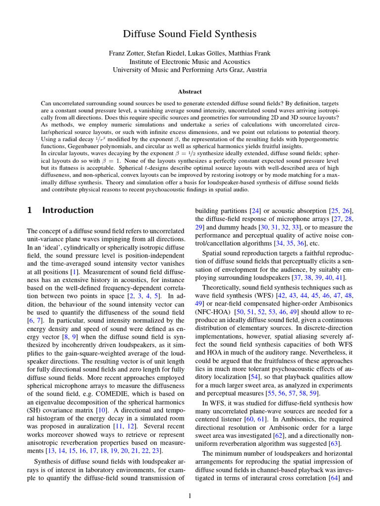 Diffuse Sound Field Synthesis | PDF | Classical Mechanics