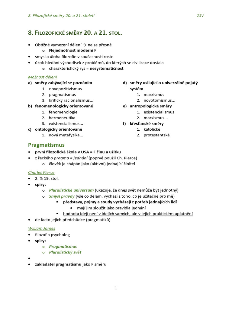 08 - ZSV - Filozofické Směry 20. A 21. Století | PDF