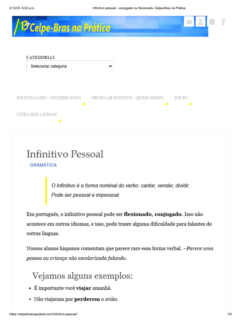 Infinitivo Pessoal - Conjugado Ou Flexionado - Celpe-Bras Na Prática ...