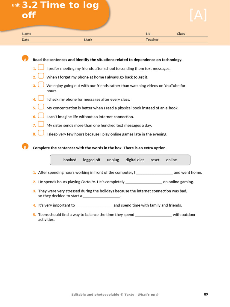 Unit 3.2 Vocabulary - Teens and Technology (A) Page 89 | PDF